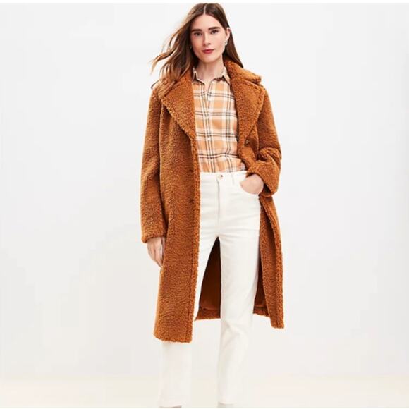 LOFT | Jackets & Coats | Loft Teddy Trench Coat Jacket Sherpa Longline ...